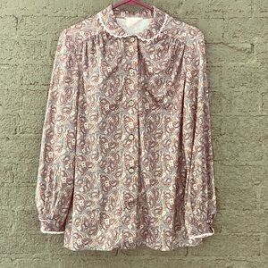 Vintage | Tops | Vintage Damask Buttondown Blouse | Poshmark